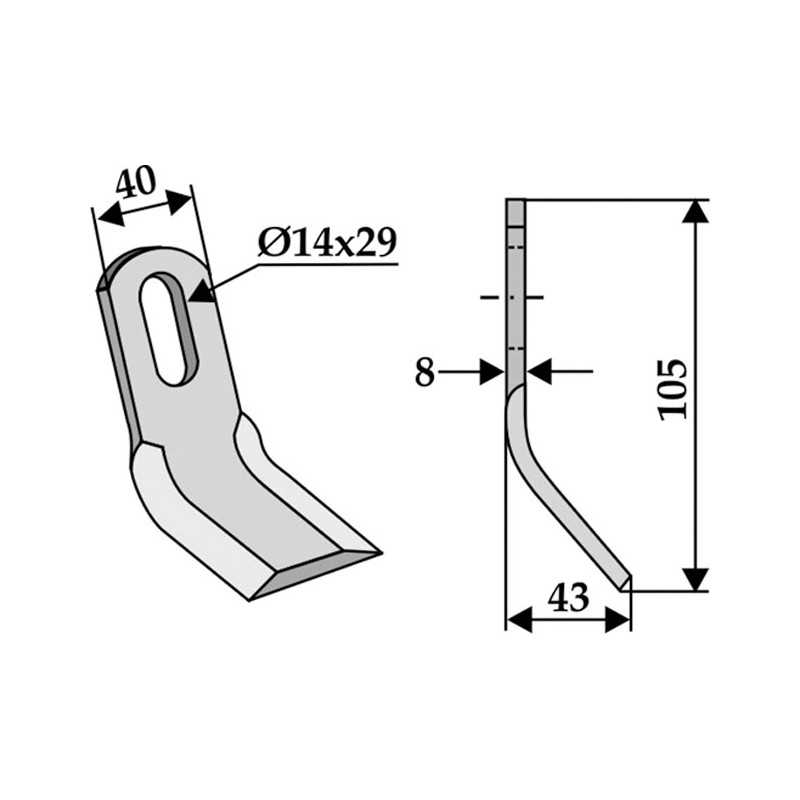 Rotary tiller hoe blade 350-490 HOWARD 105mm 222.011 424 | Newgarde...